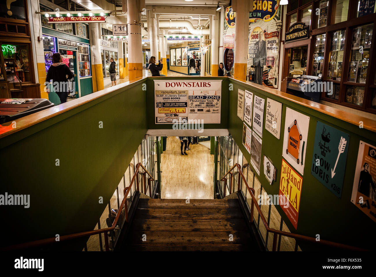 Stairs inside the Public Market, Seattle, Washington State Stock Photo ...