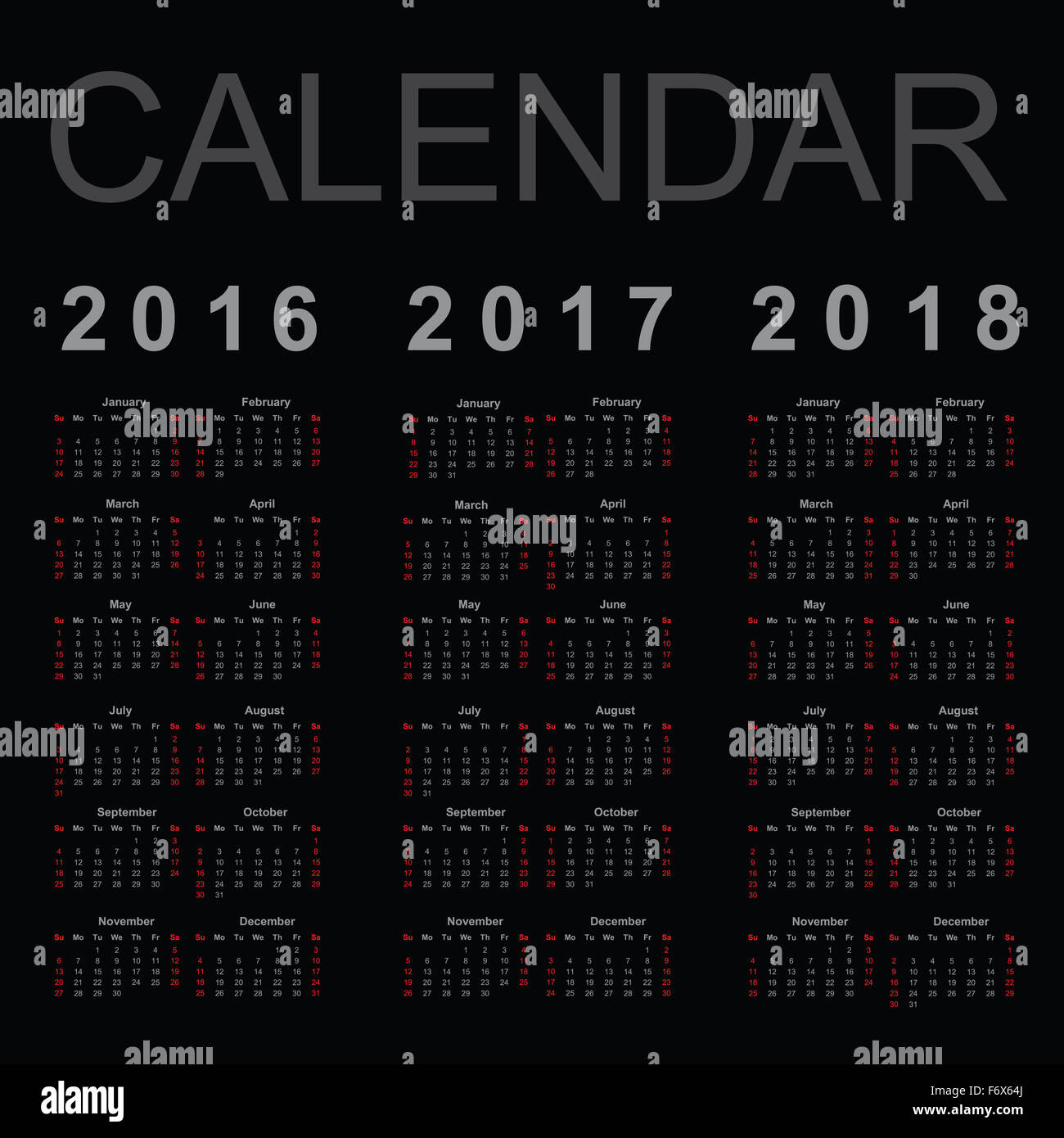 Calendar for 2016, 2017 and 2018 year Stock Photo - Alamy