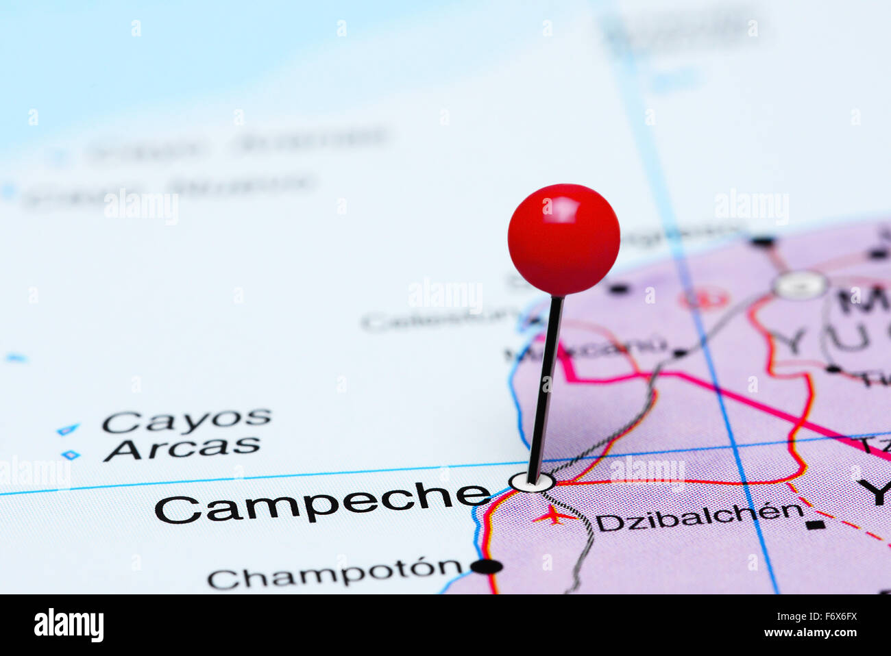 Campeche pinned on a map of Mexico Stock Photo - Alamy