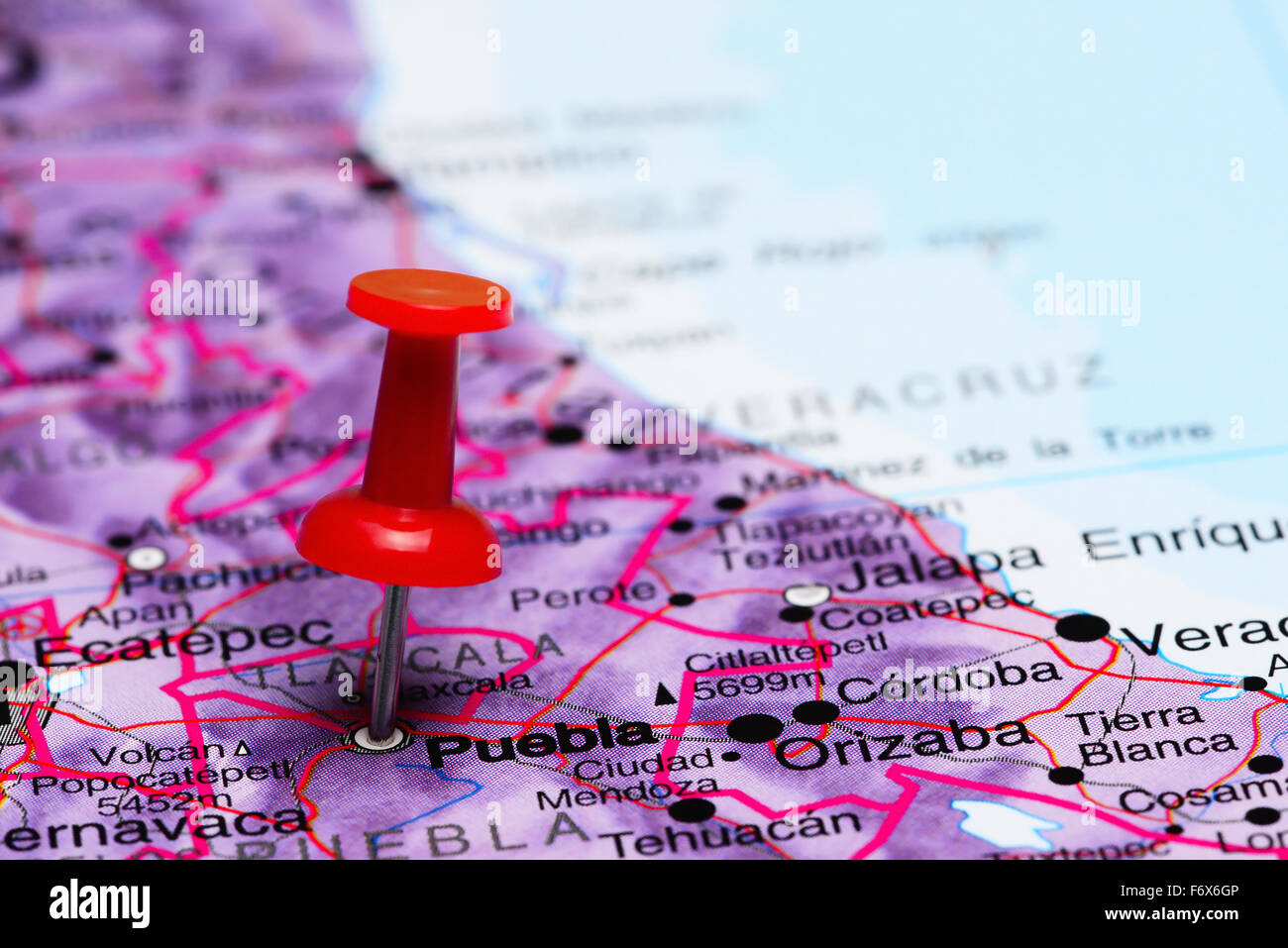Puebla pinned on a map of Mexico Stock Photo - Alamy