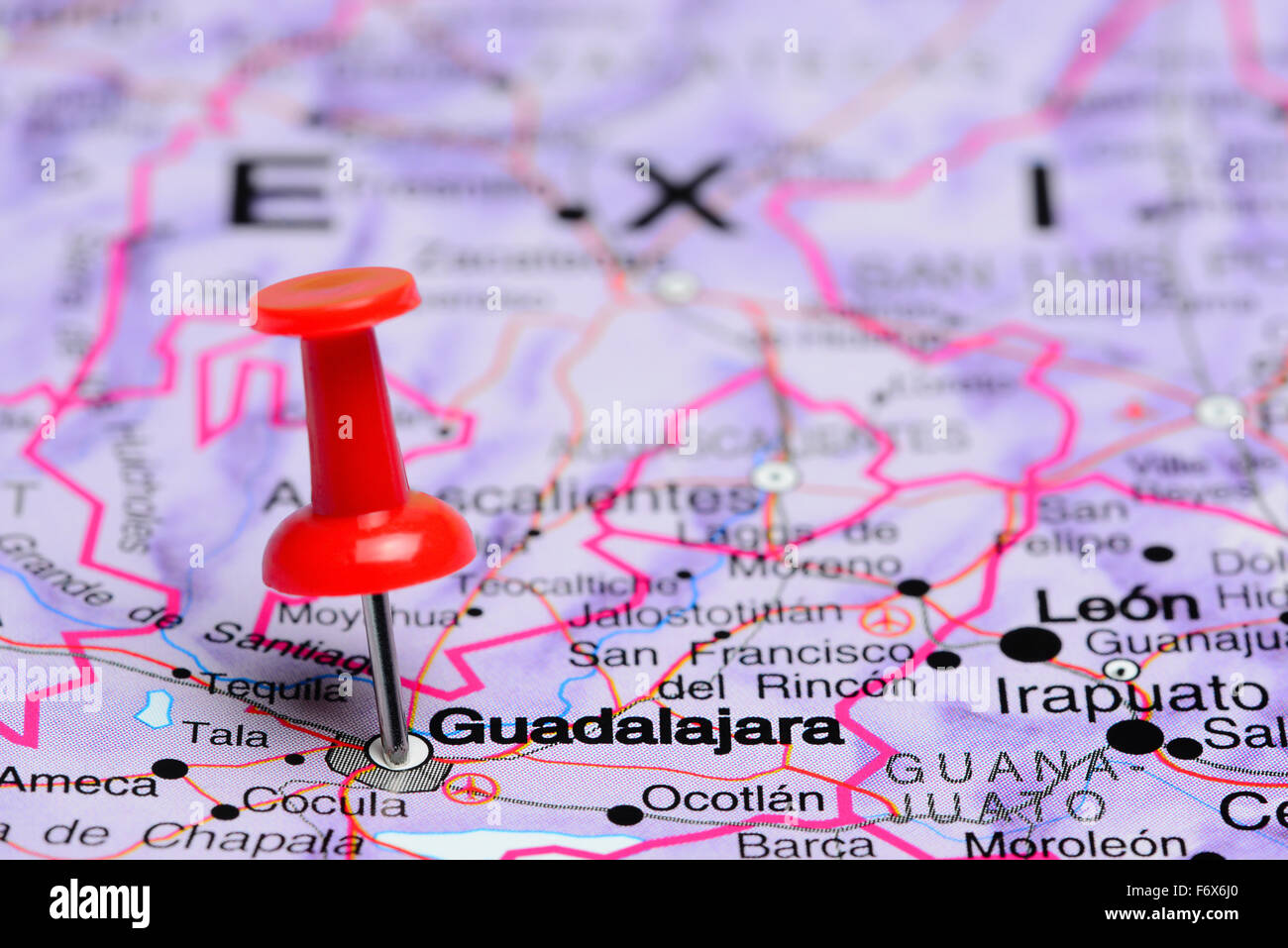 Guadalajara pinned on a map of Mexico Stock Photo - Alamy