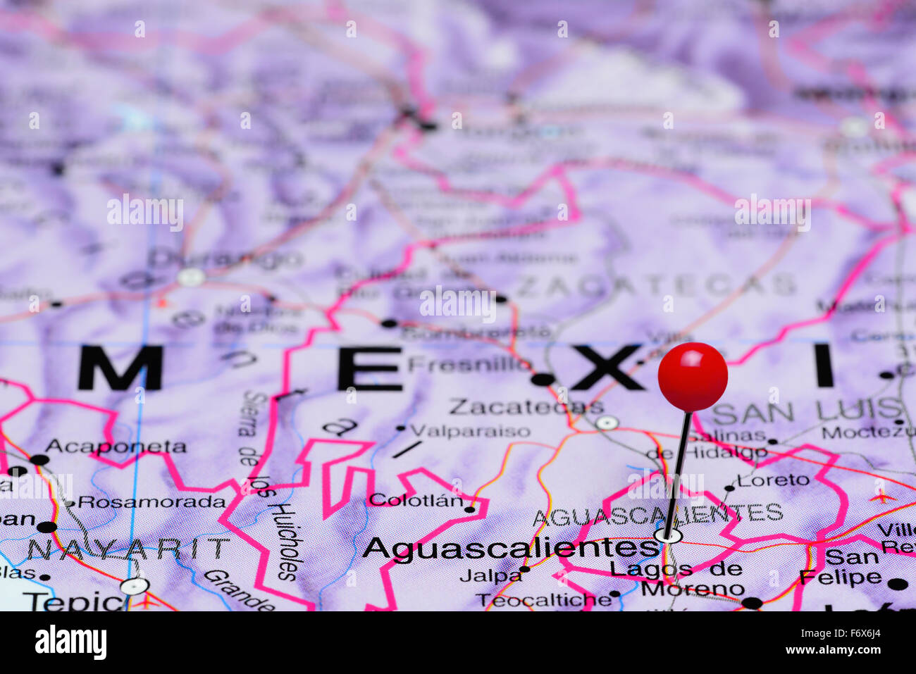 Aguascalientes pinned on a map of Mexico Stock Photo - Alamy