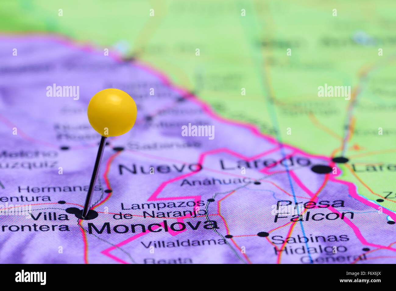 Monclova pinned on a map of Mexico Stock Photo - Alamy
