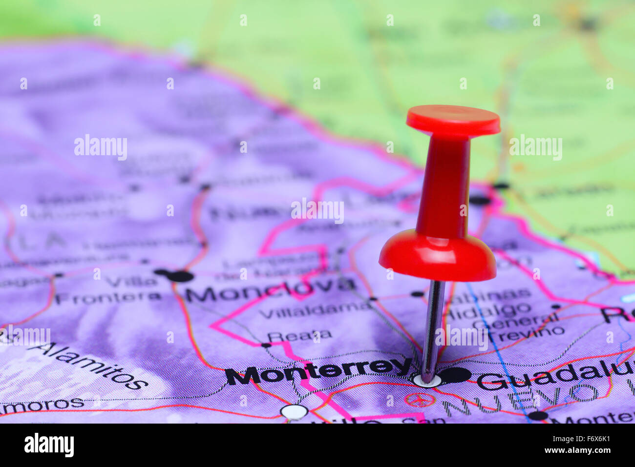 Monterrey pinned on a map of Mexico Stock Photo - Alamy