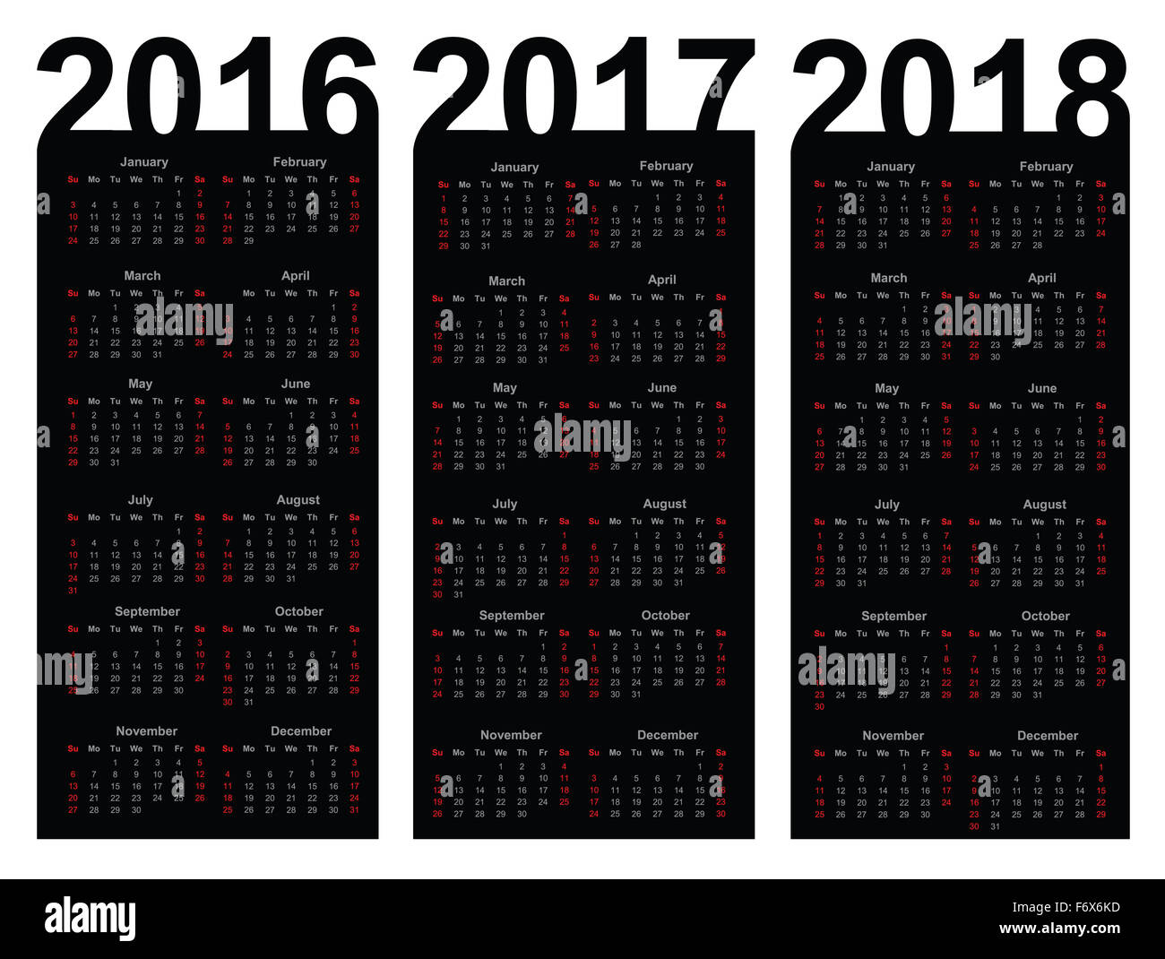 Calendar for 2016, 2017 and 2018 year Stock Photo - Alamy