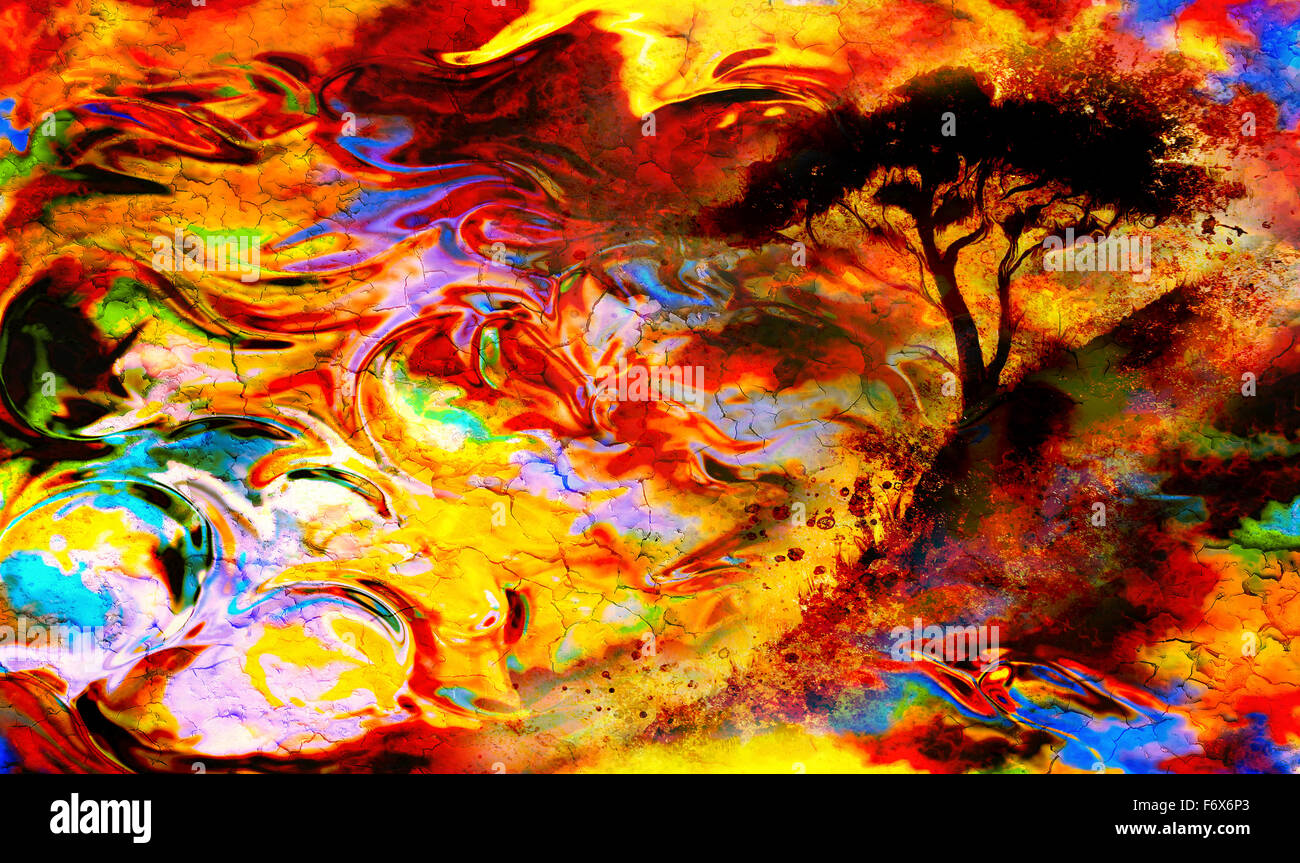 Color palette and tree, wallpaper landscape, color collage. and ...