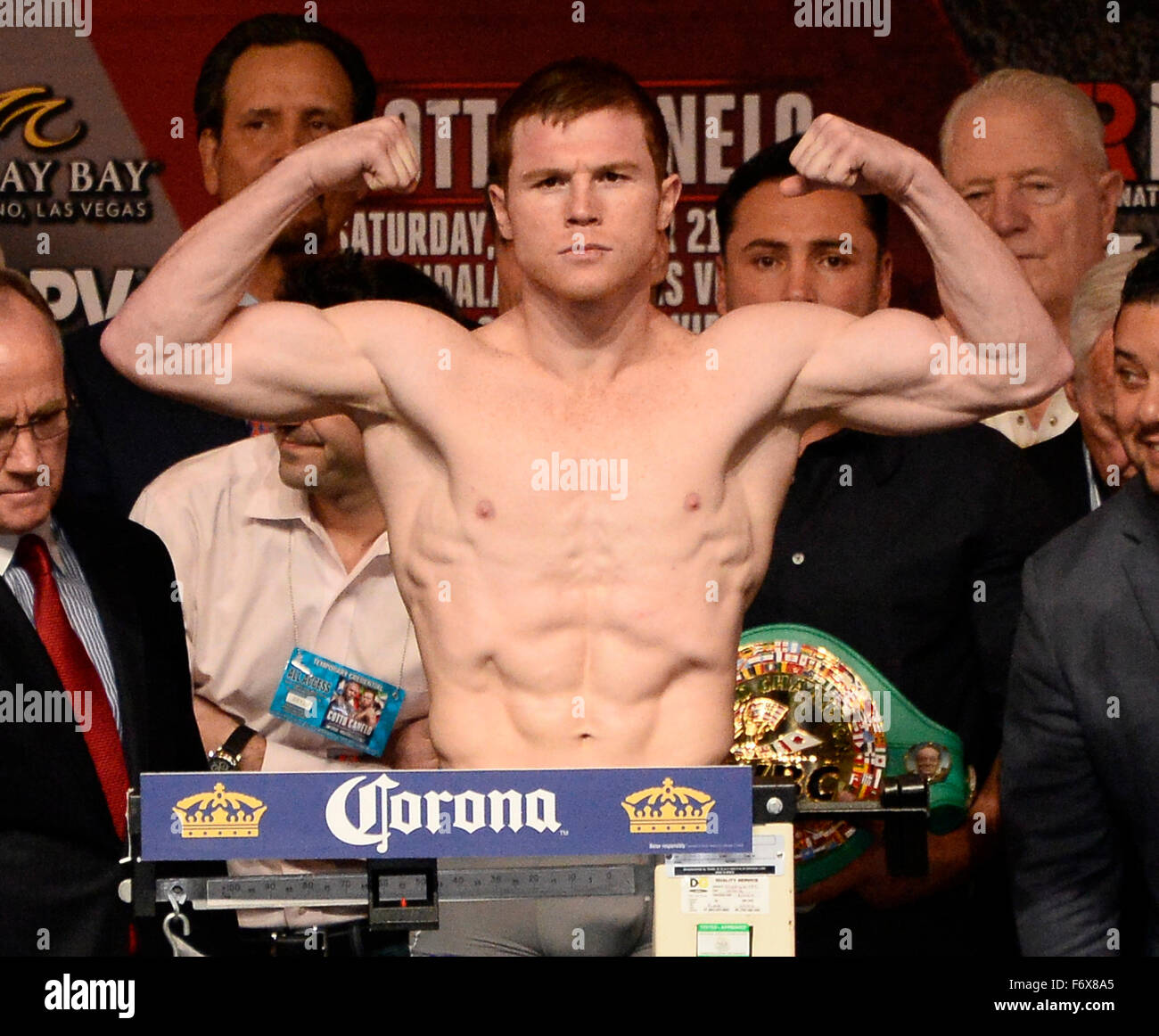 Usa. 20th Nov, 2015. Mexico's Canelo Alvarez weighs-in at 155 pounds ...
