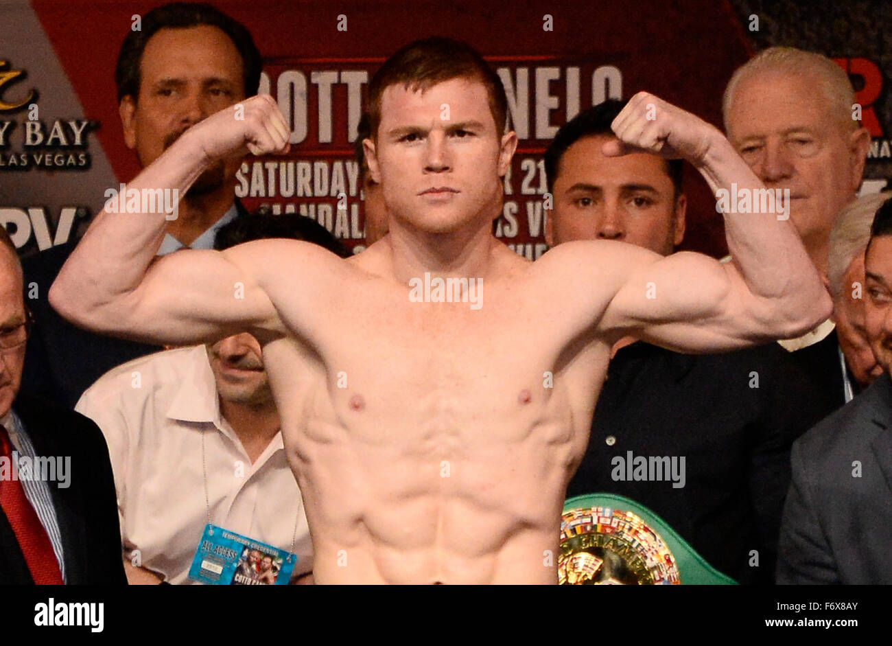 Usa. 20th Nov, 2015. Mexico's Canelo Alvarez weighs-in at 155 pounds ...