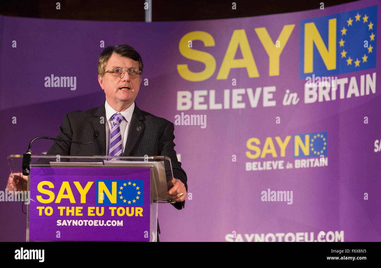 London, UK. 20 November 2015. Gerard Batten MEP speaks at the event ...