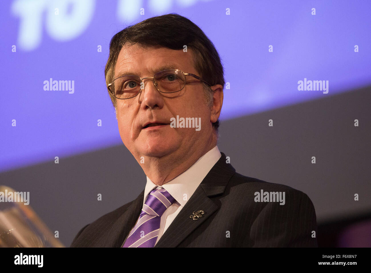 London, UK. 20 November 2015. Gerard Batten MEP speaks at the event ...