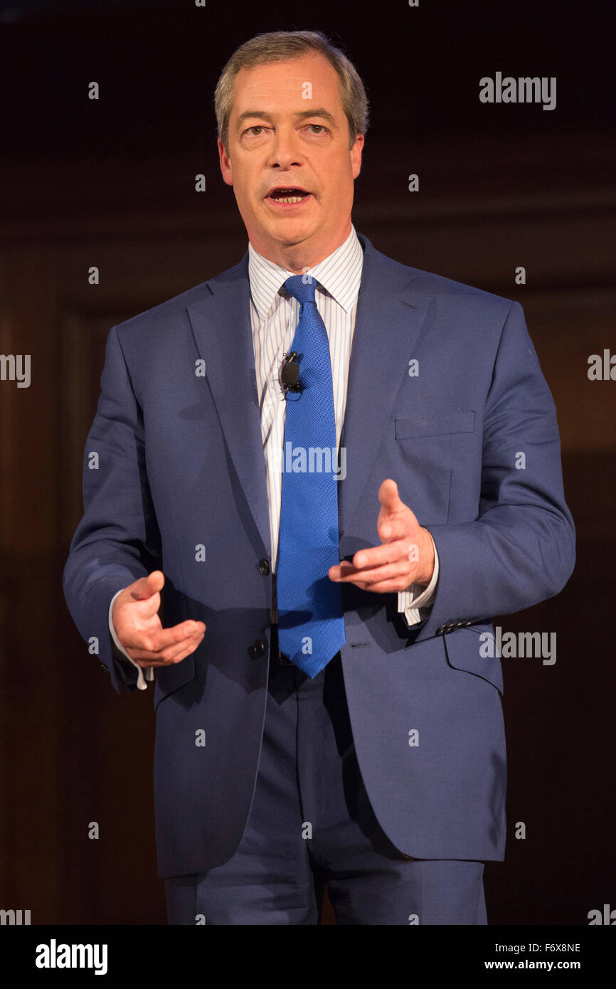 London, UK. 20 November 2015. Nigel Farage MEP, leader of the UK ...