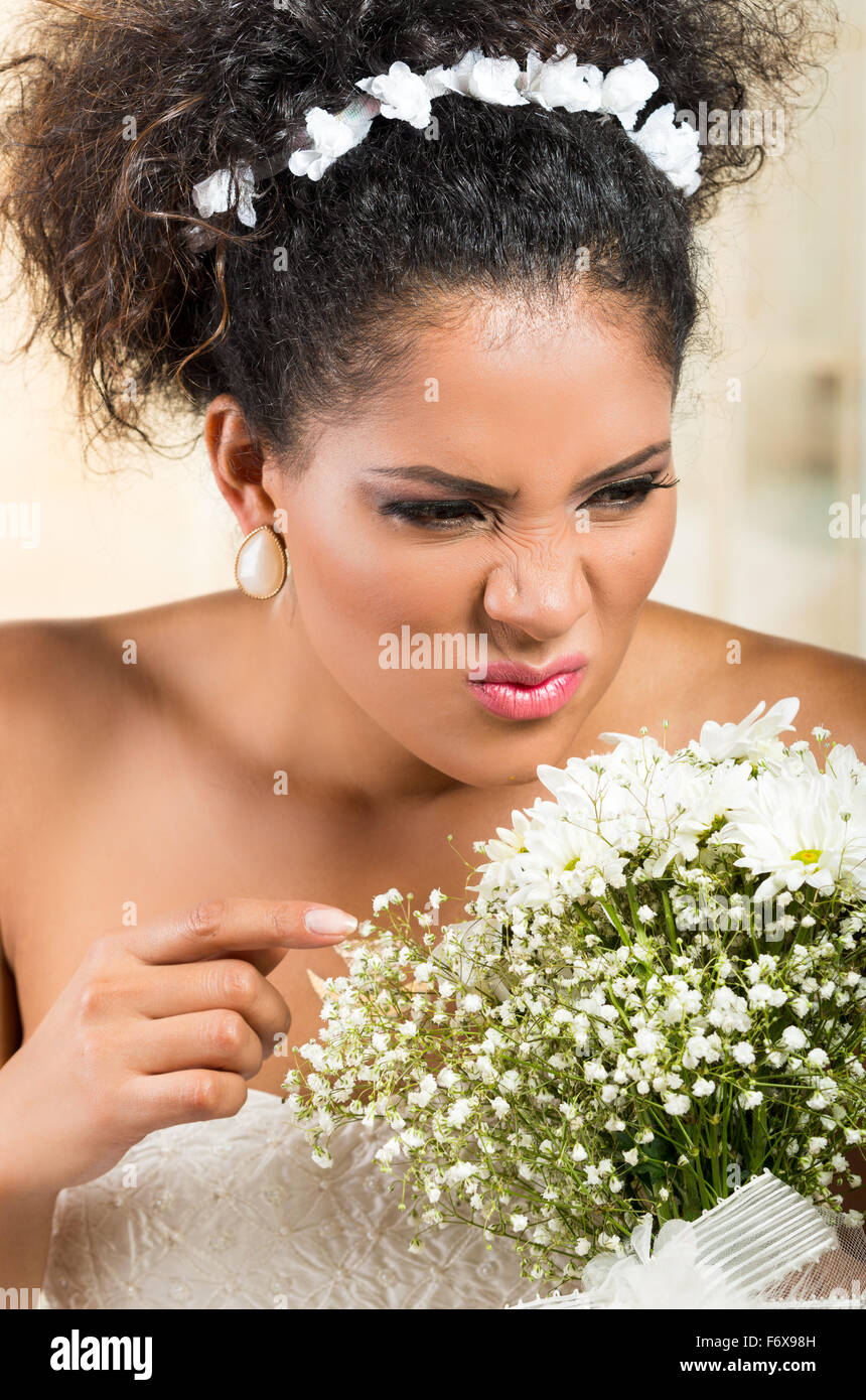Portrait of beautiful exotic emotional bride looking angry Stock Photo ...