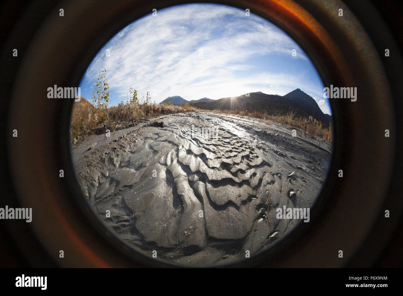 Fish eye view of mud ripple deposits along a side channel of the ...