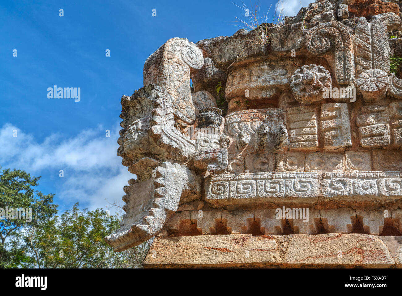 Serpent's head with human face, The Palace, Labna, Mayan Ruins; Yucatan ...