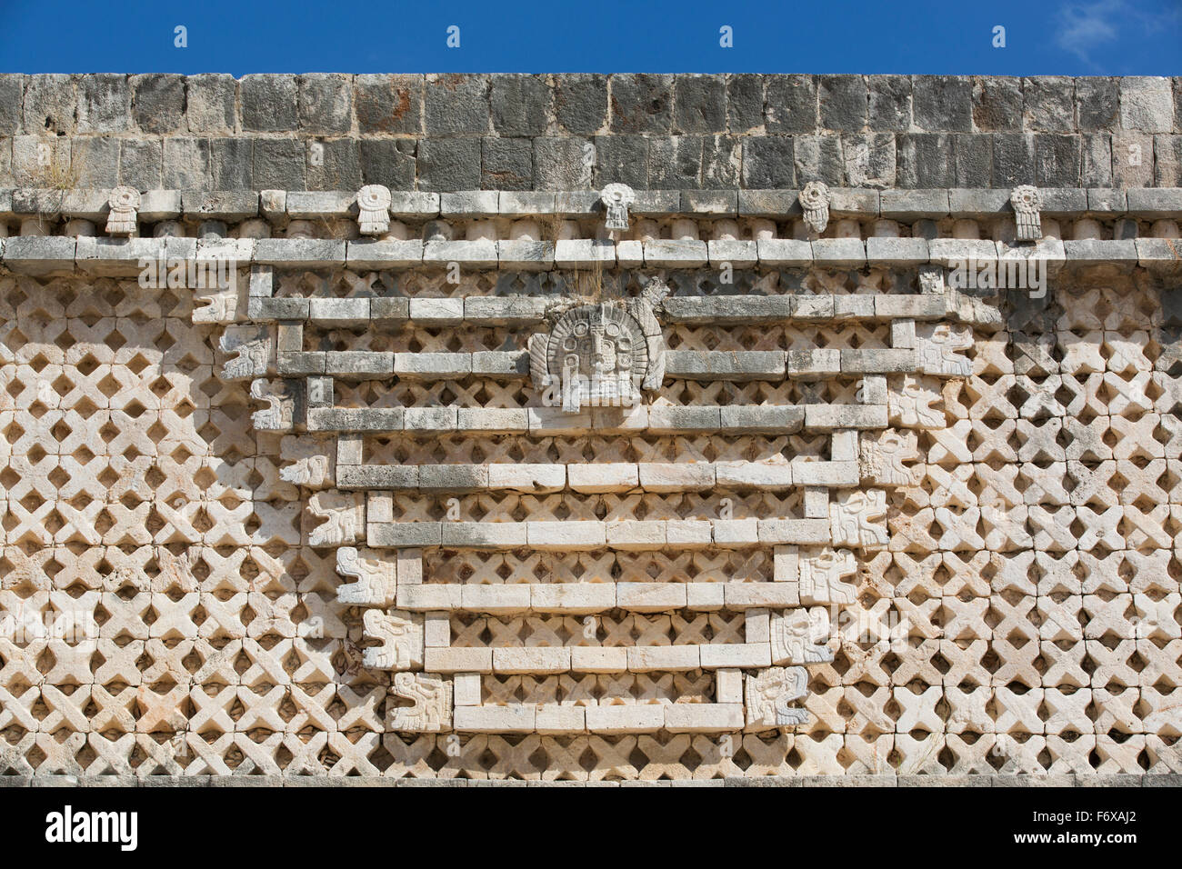 Geometric frieze, Nuns' Quadrangle, Uxmal Mayan archaeological site ...
