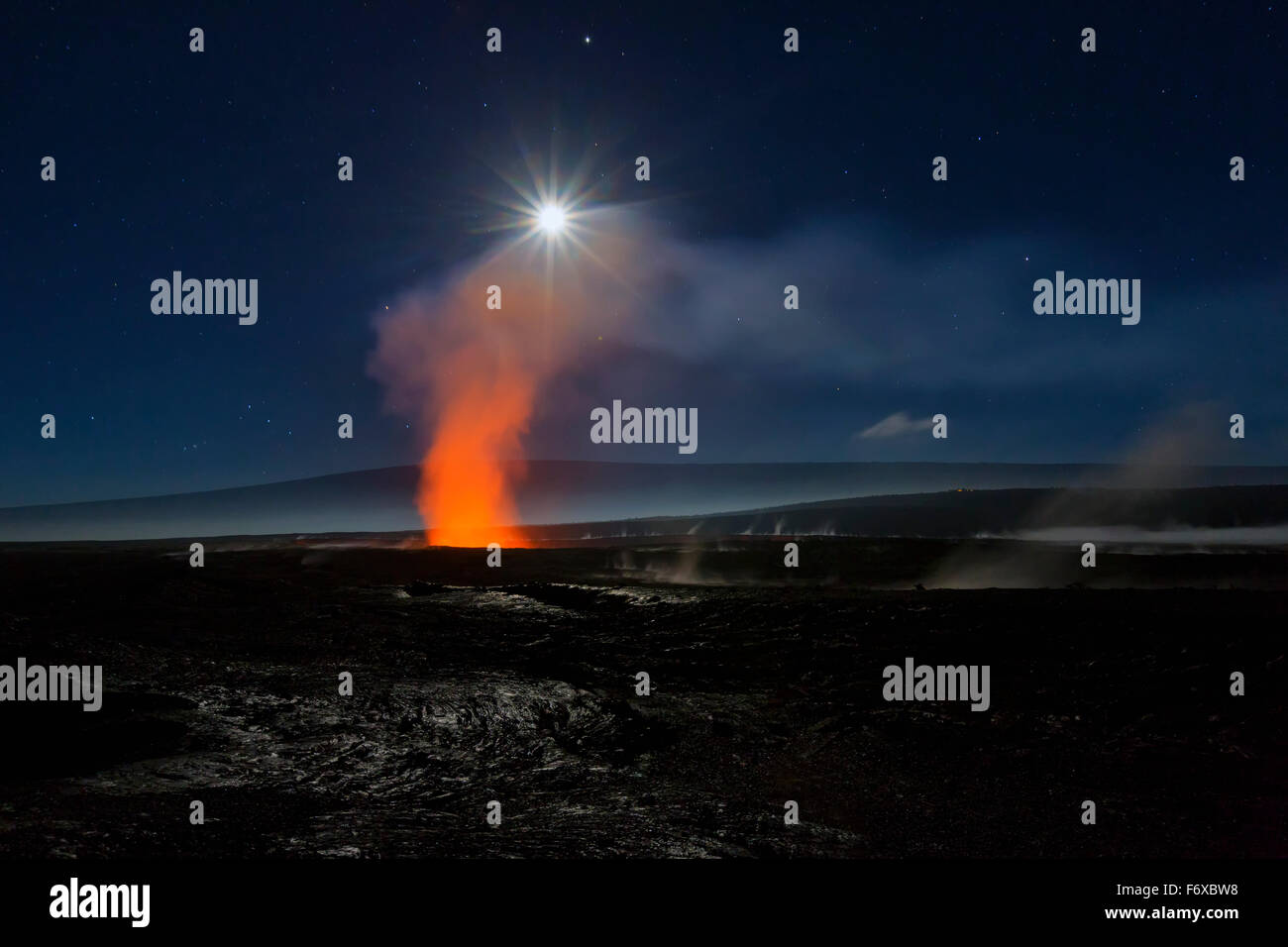 Full Moon Over Halemaumau Crater Within The Much Larger Summit Caldera ...