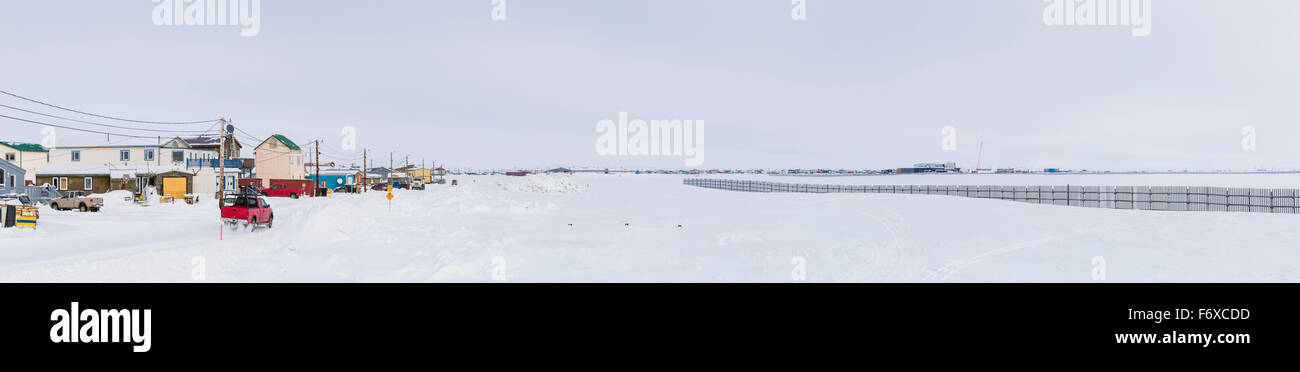 Panorama of Barrow and the coast on an overcast winter day, North Slope ...