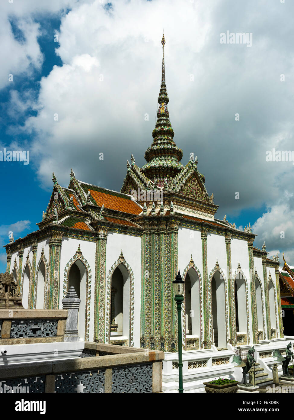White building with ornate roof and spire; Bangkok, Thailand Stock ...
