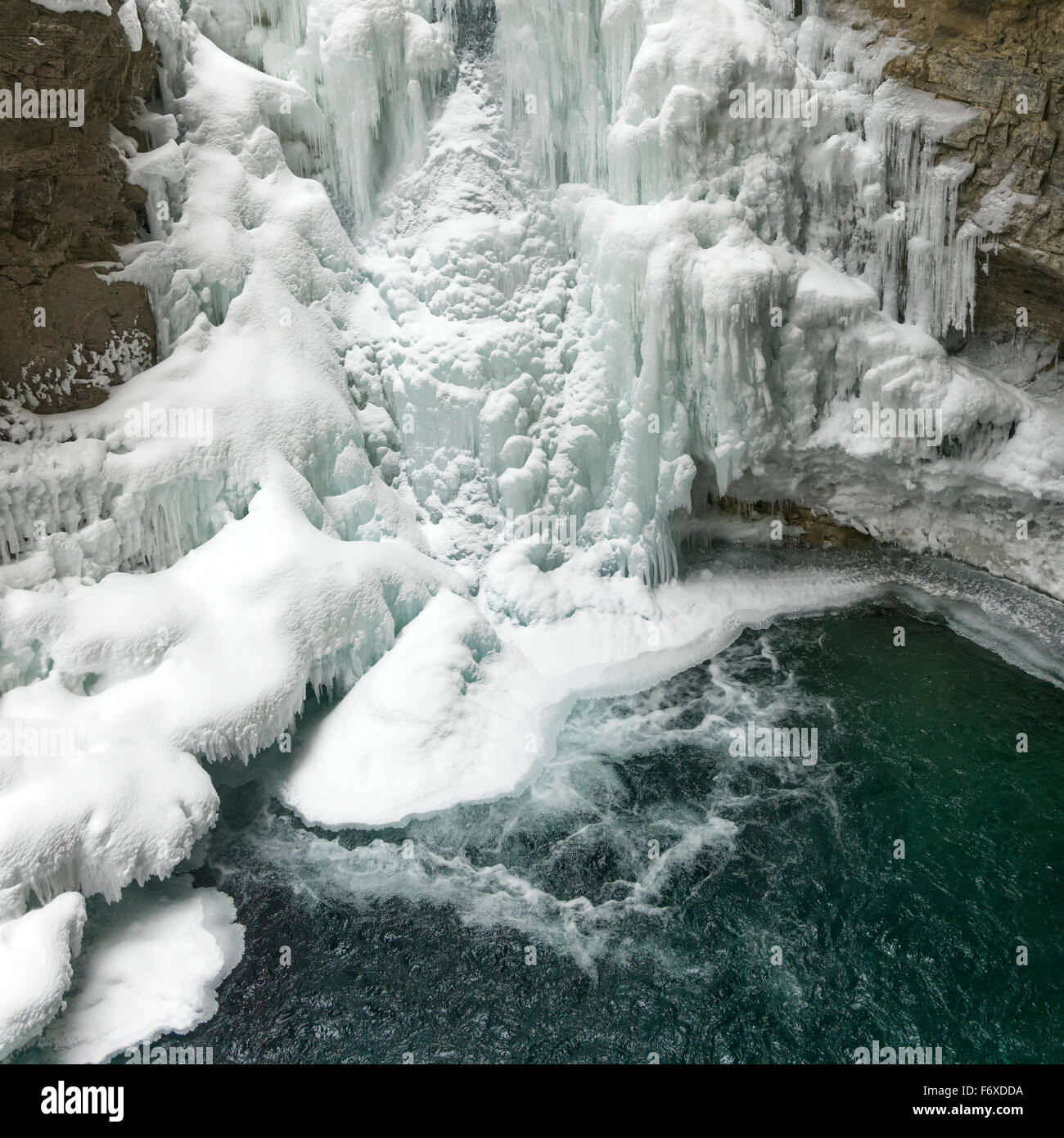 Frozen waterfall in Johnston Canyon, Banff National Park; Alberta ...