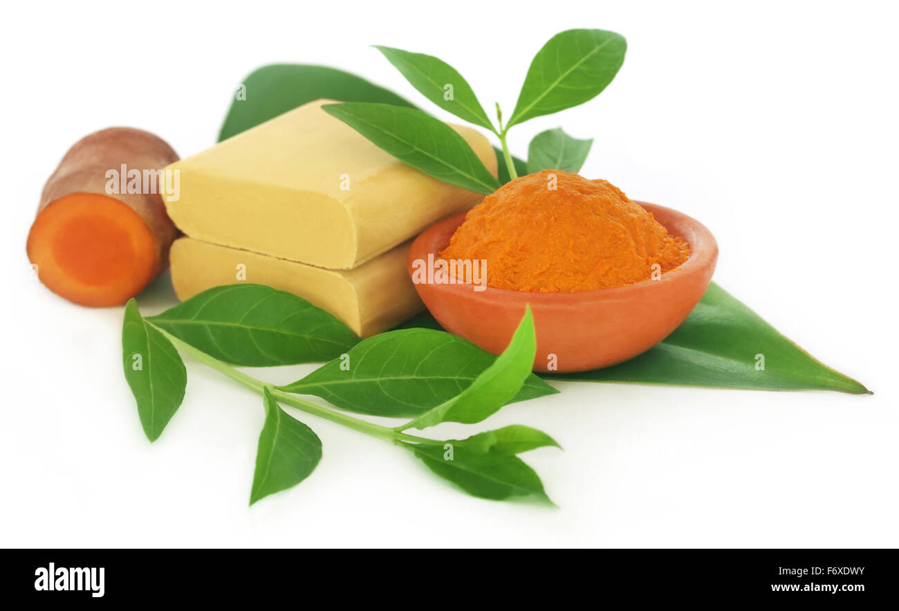 Turmeric with over beautification products over white background Stock ...