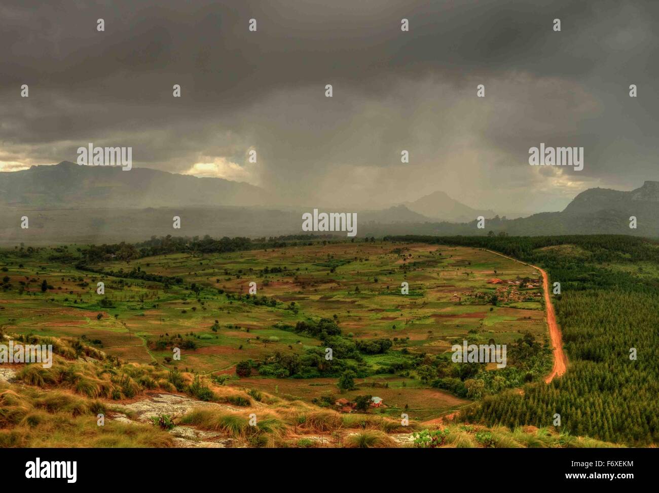 Dedza Mountain and its valley in the rainy season, Dedza, Malawi ...