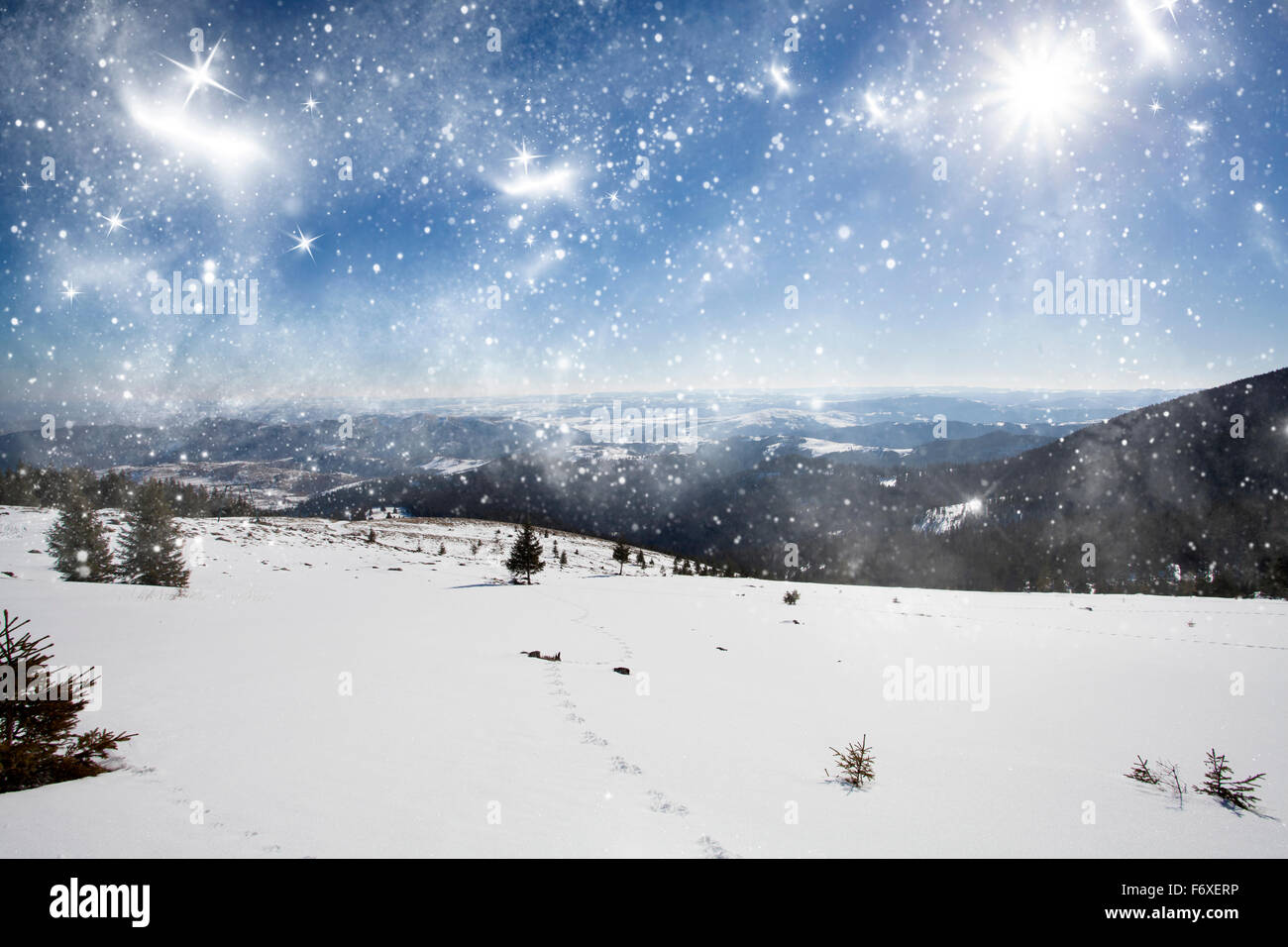 Snow covered winter landscape in the mountains Stock Photo - Alamy