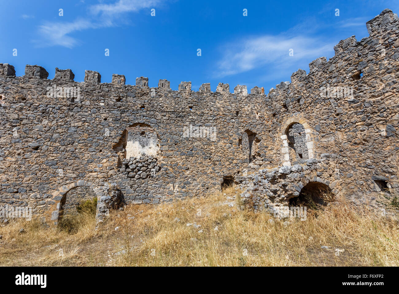 Old picturesque abandoned medieval tower at Messinian Mani in Greece ...