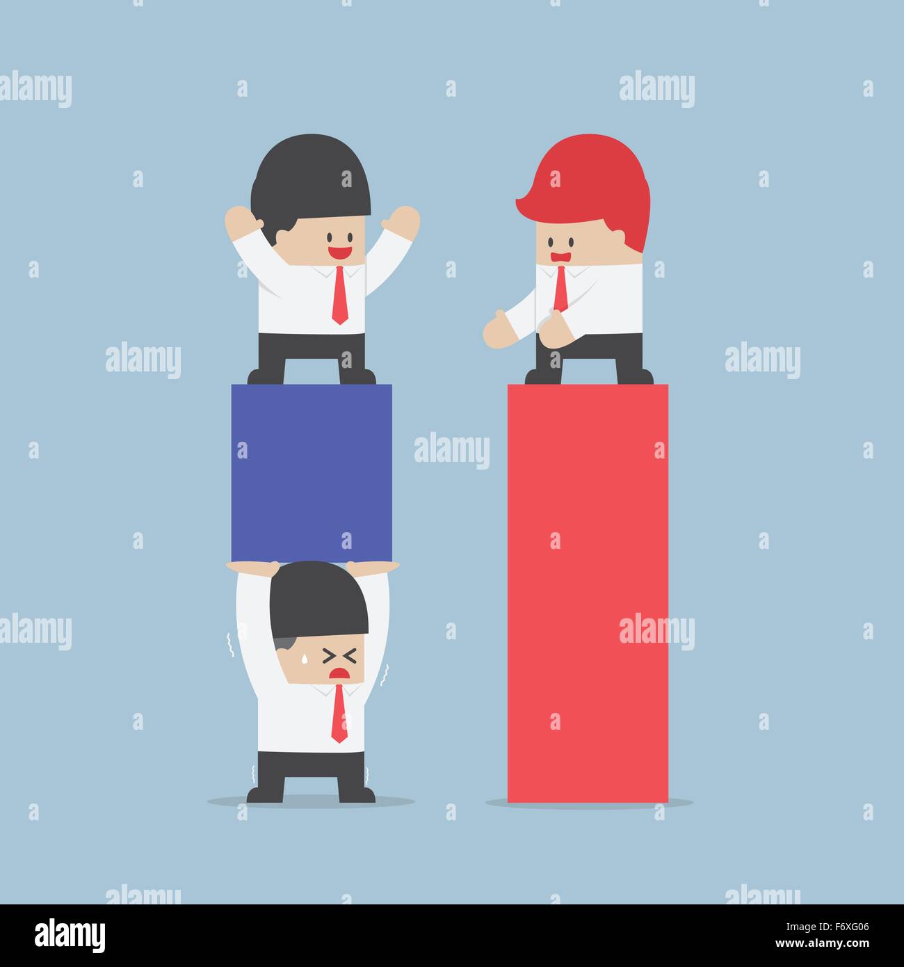 Businessman use his worker to carrying a business chart to improve ...