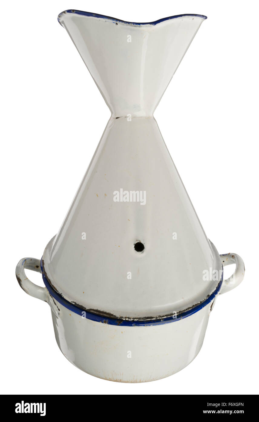 Old white enameled metal inhaler for inhaling steam infused with ...