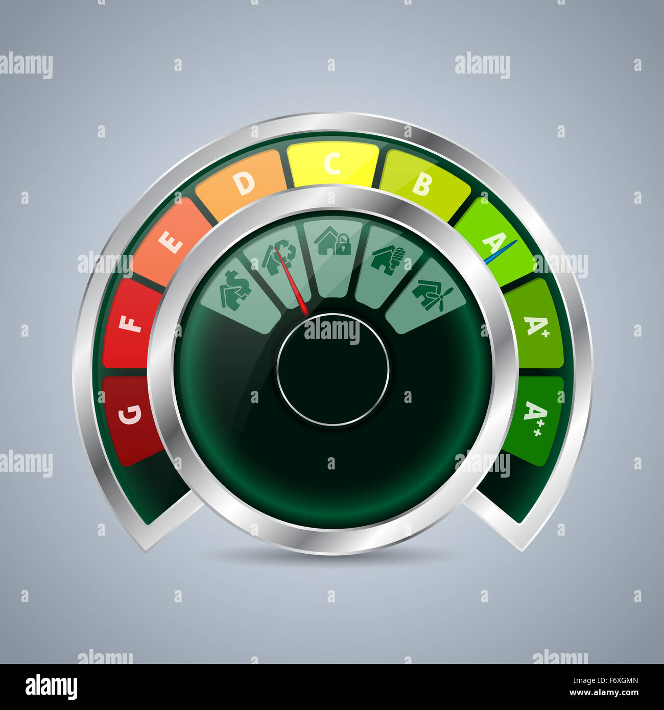 Energy class double gauge design with house icons Stock Photo - Alamy