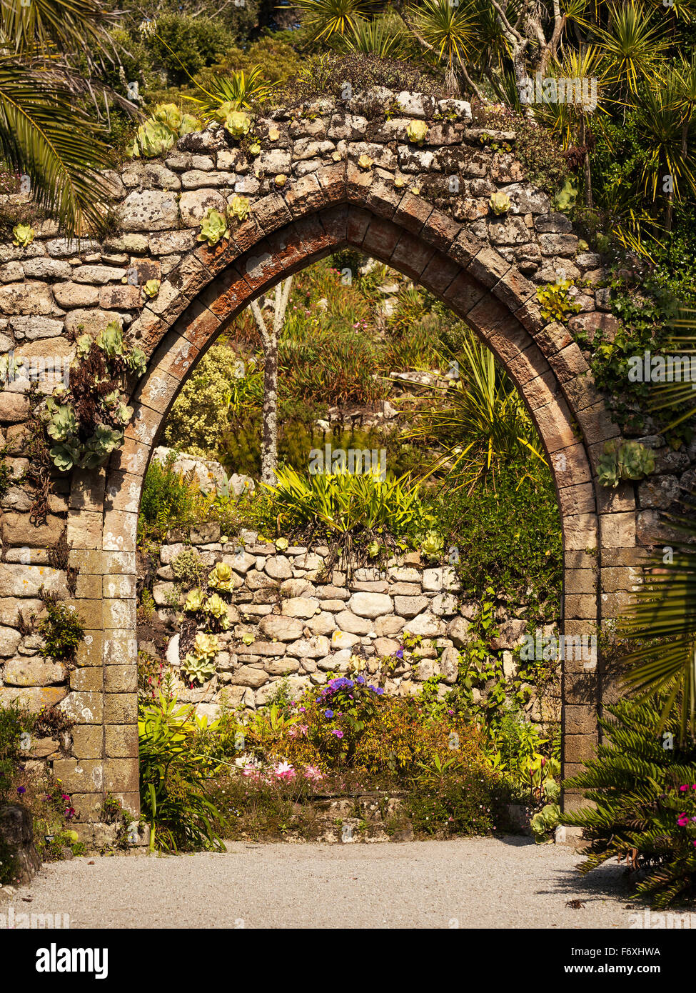 An entrance gate to botanical gardens on Isles of Scilly Stock Photo ...