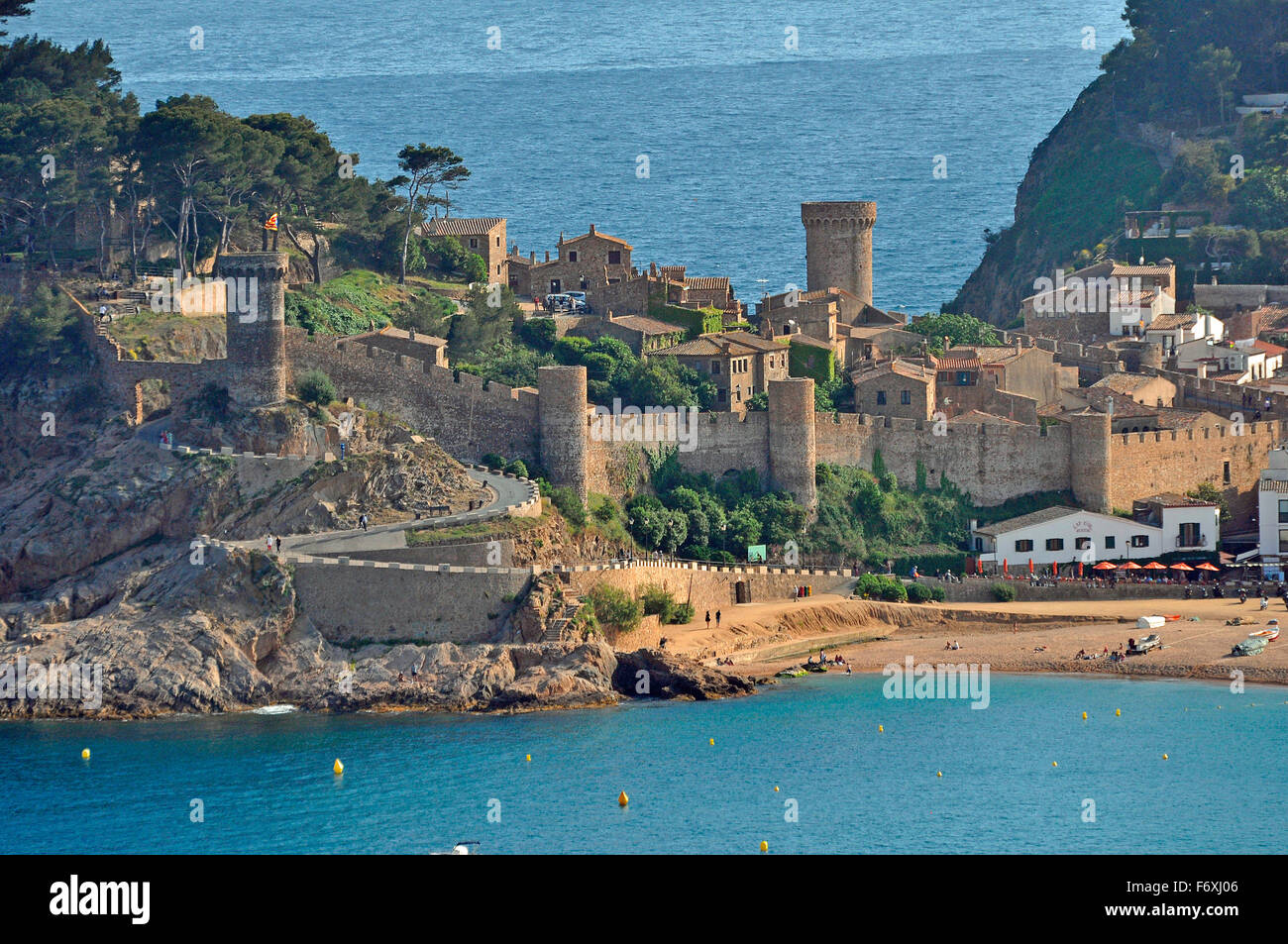 Old city wall, Tossa de Mar, Costa Brava, Catalonia, Spain Stock Photo ...
