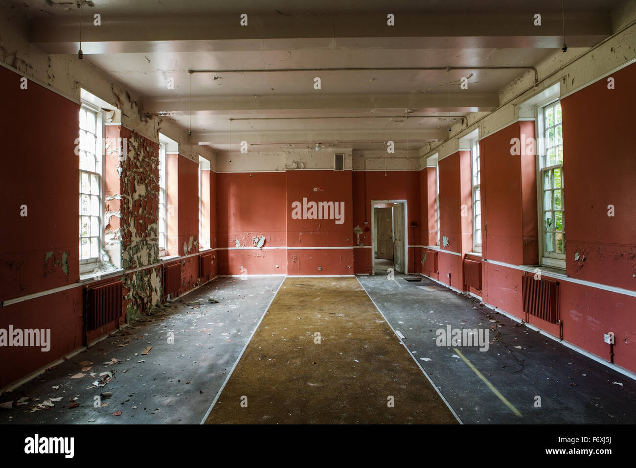 inside view of a deserted run down building Stock Photo - Alamy