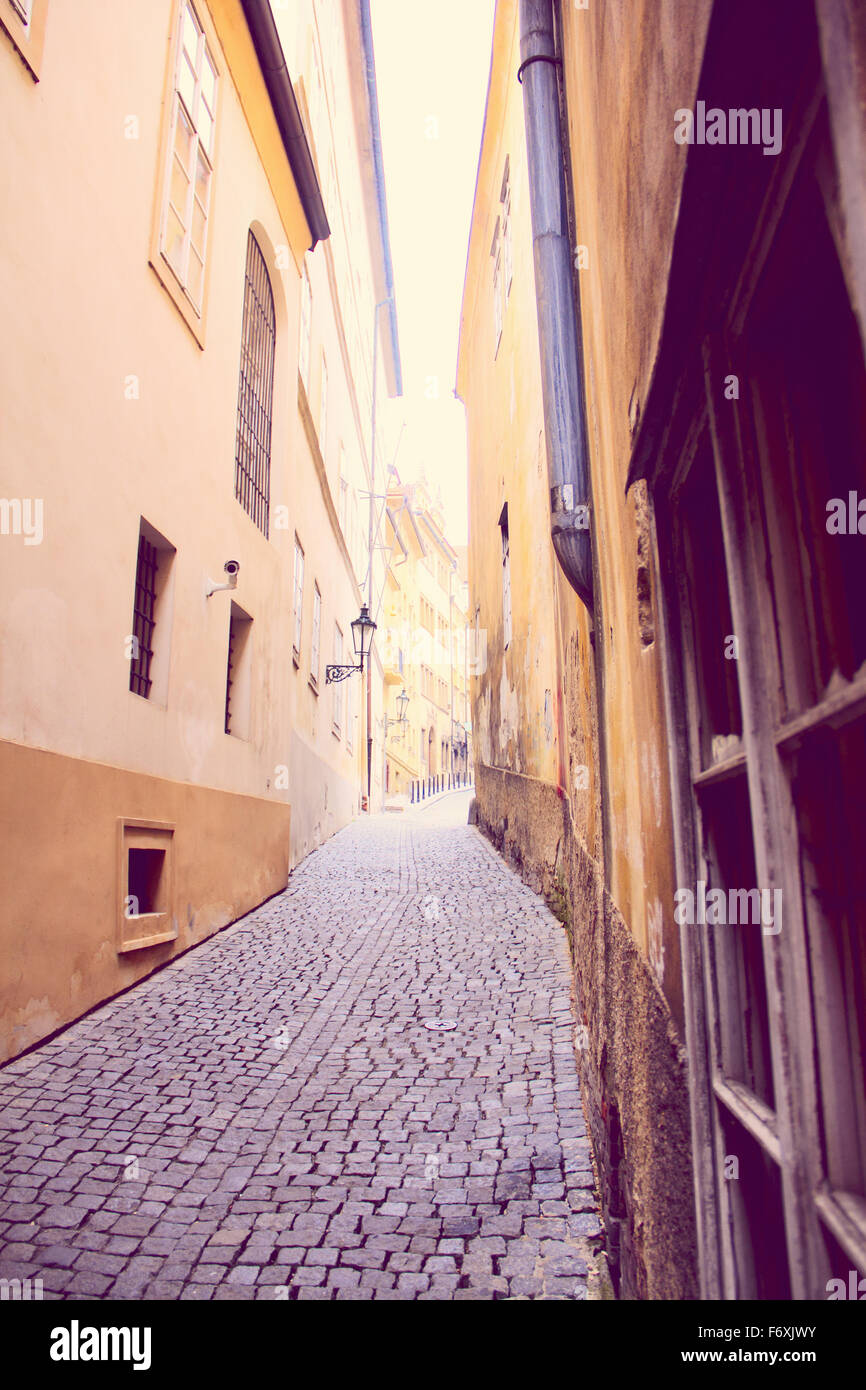 Narrow pedestrian alley between tenement houses in Prague. Stare Mesto ...