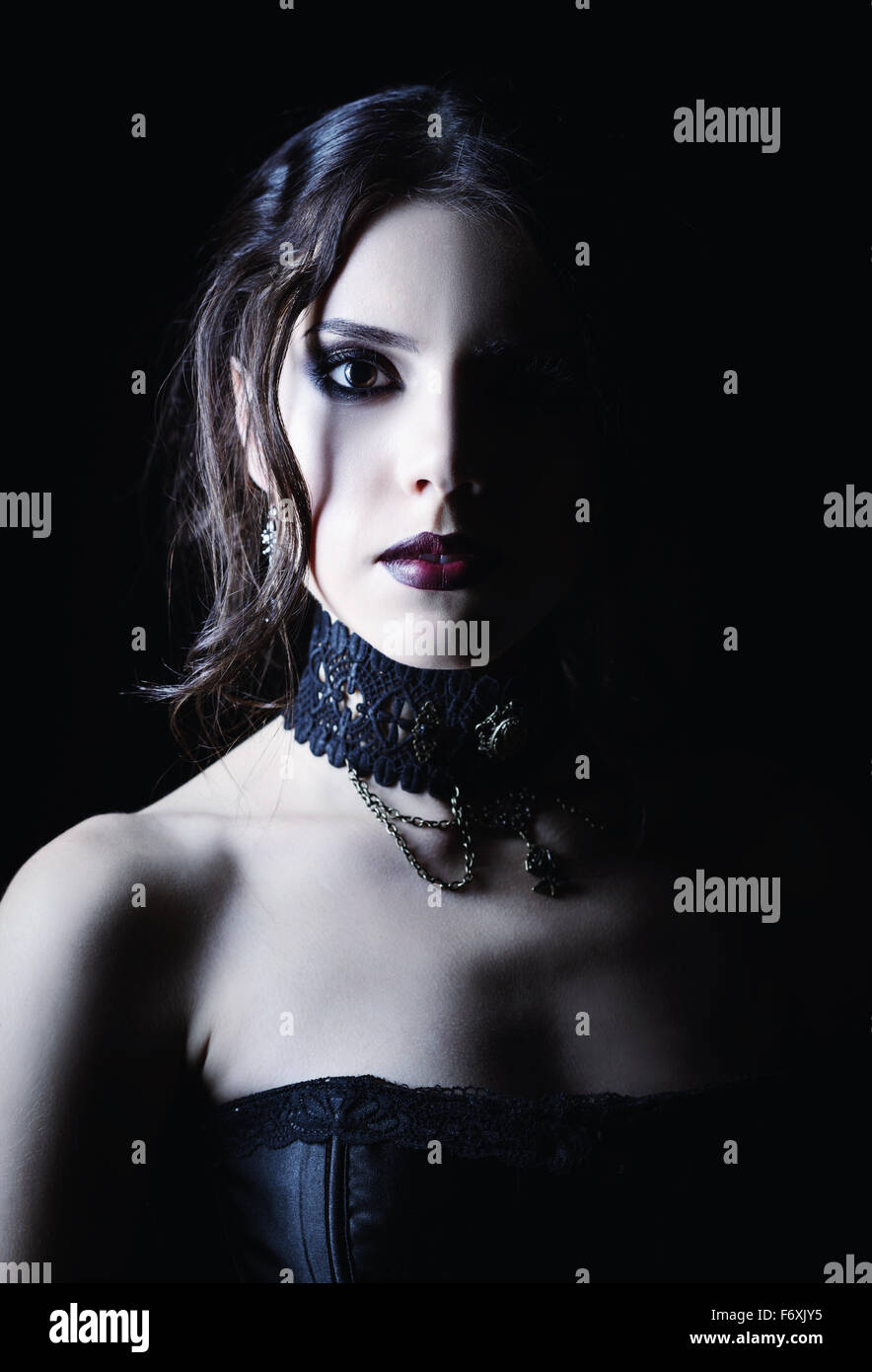Closeup portrait of a beautiful young goth girl in cold tones Stock ...