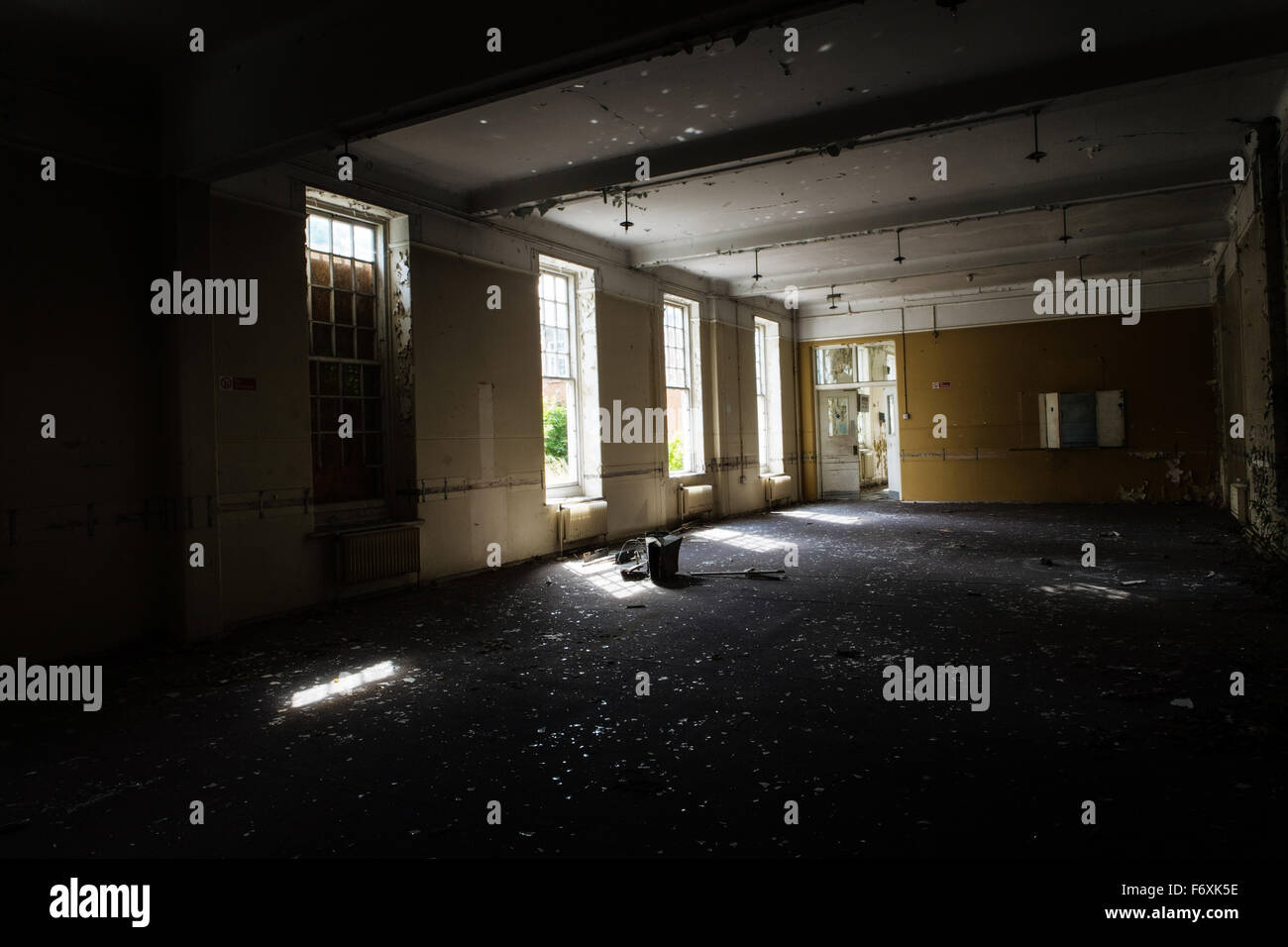 inside view of a deserted run down building Stock Photo - Alamy