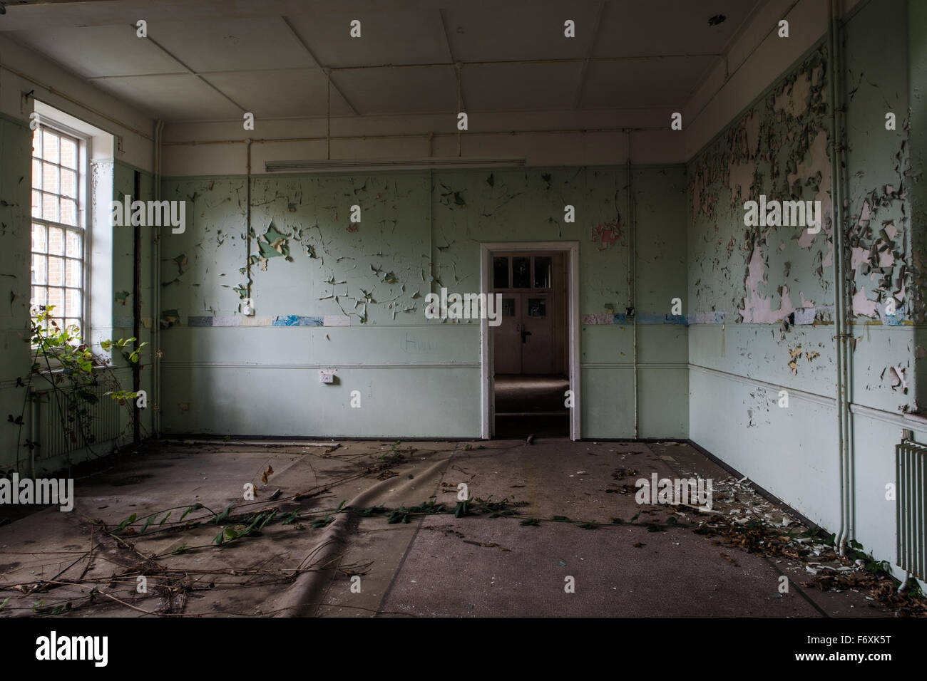 inside view of a deserted run down building Stock Photo - Alamy