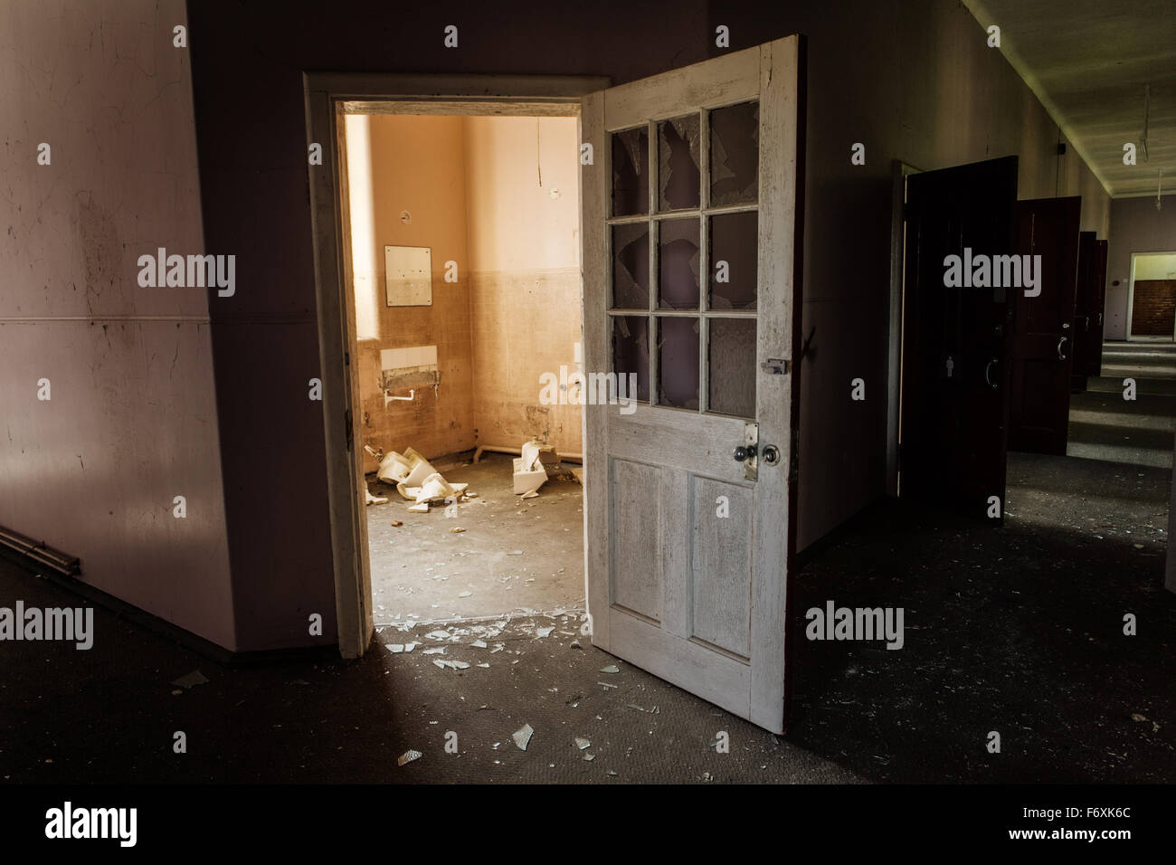 inside view of a deserted run down building Stock Photo - Alamy