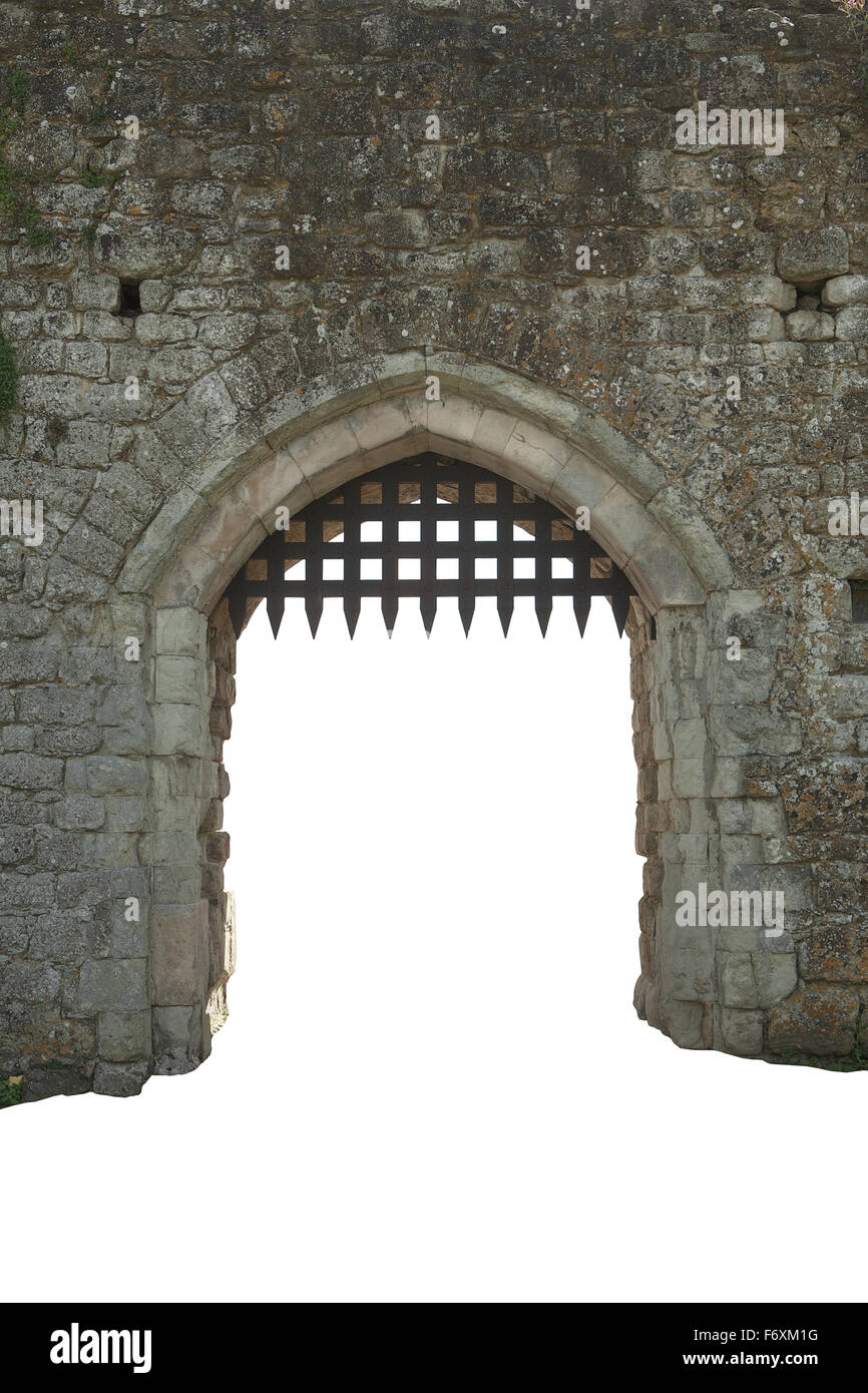 Medieval castle gate, white background Stock Photo - Alamy
