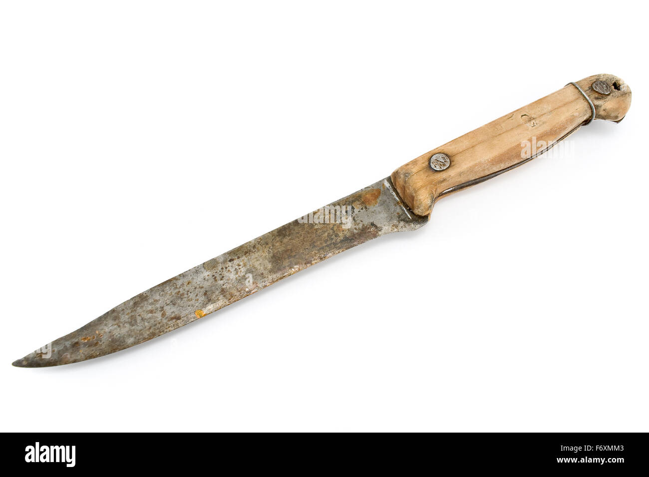 Old rusty knife with wooden handle isolated on white Stock Photo - Alamy