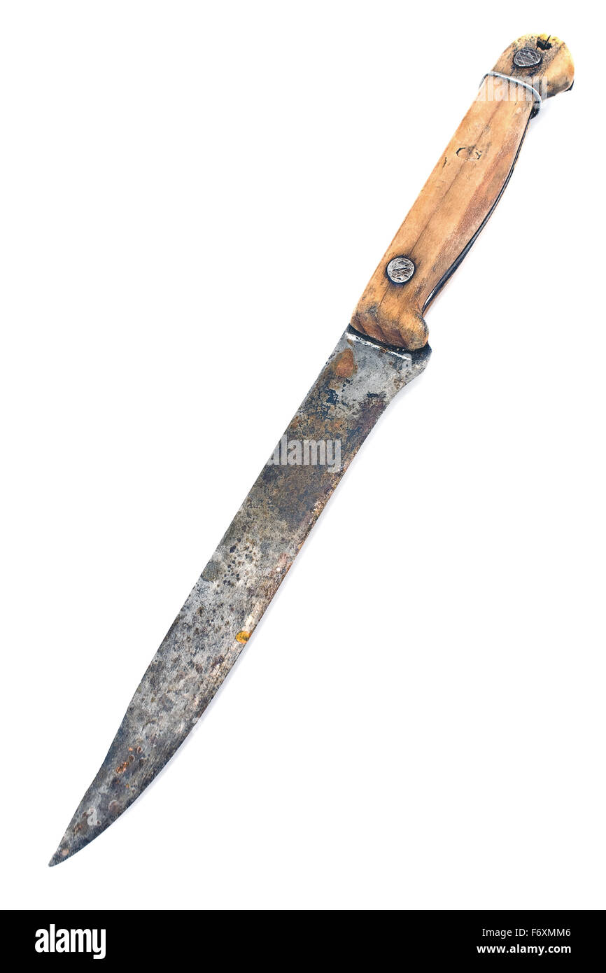 Old rusty knife with wooden handle isolated on white Stock Photo - Alamy