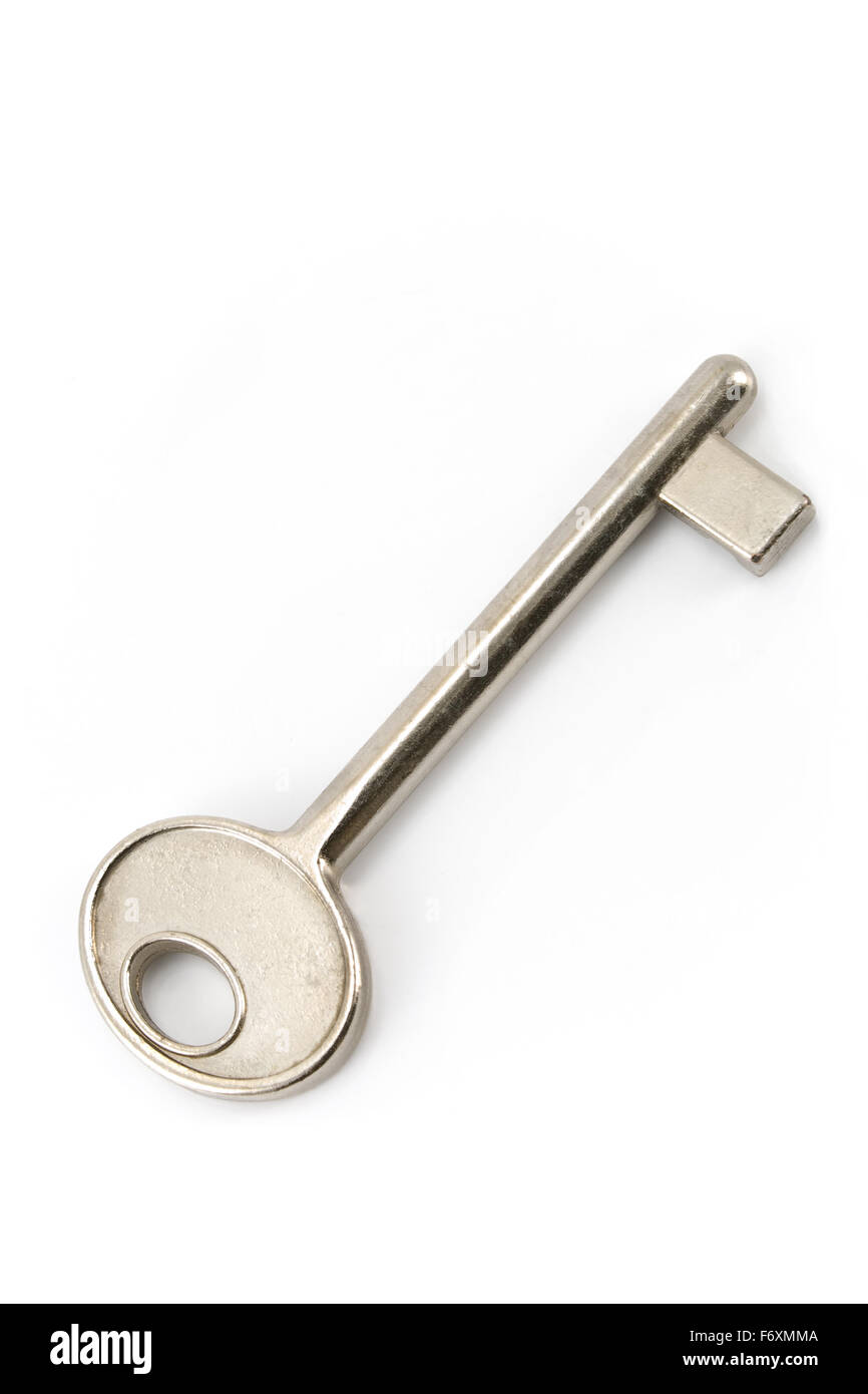 Silver key isolated on white Stock Photo - Alamy