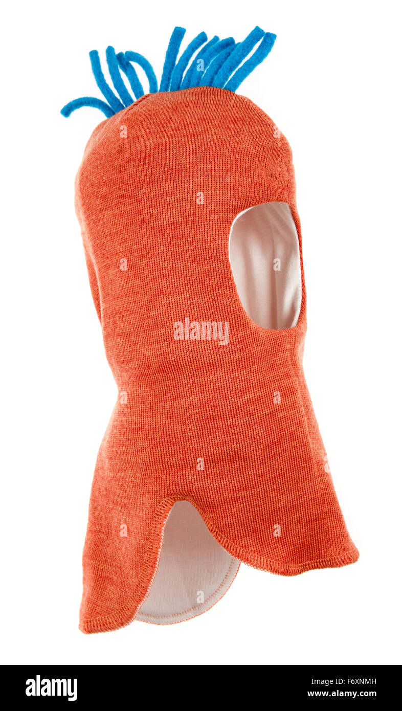 Child One Hole Ski Mask, winter hat helmet isolated on a white ...