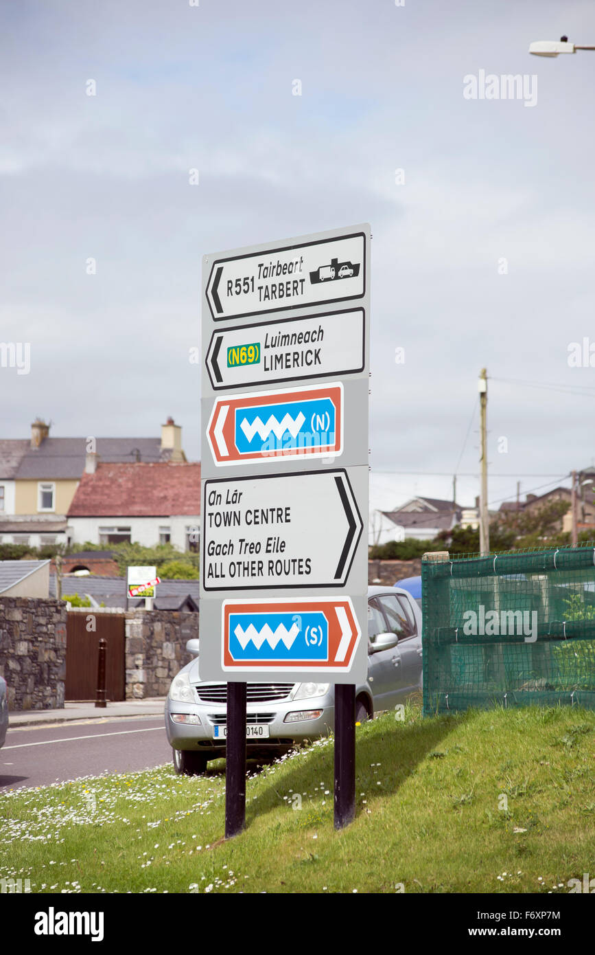 irish road signs in kerry ( car number plate has been altered Stock ...
