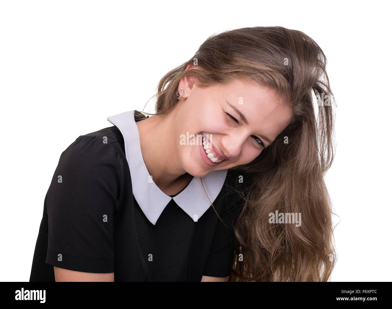 Smiling girl on a white background Stock Photo - Alamy