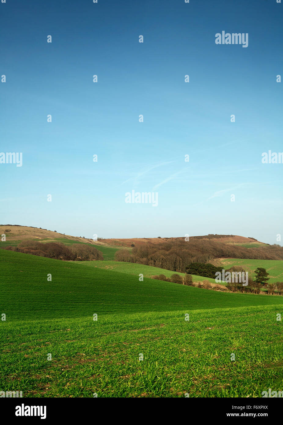 general landscape view looking across farm land taken on the isle of ...