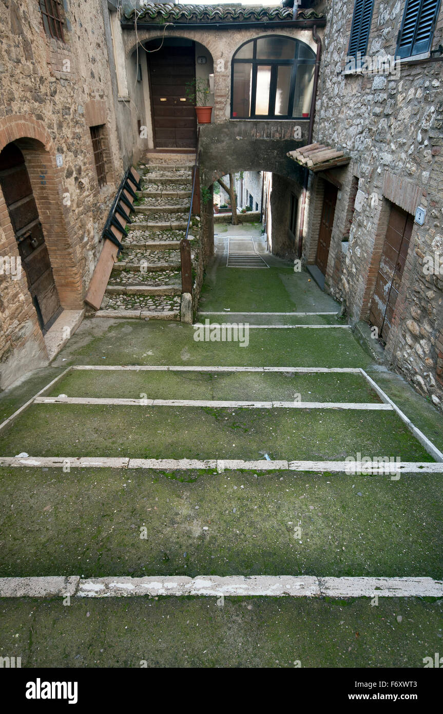 An alley with stairway in the village of Montecchio, Terni, Umbria ...