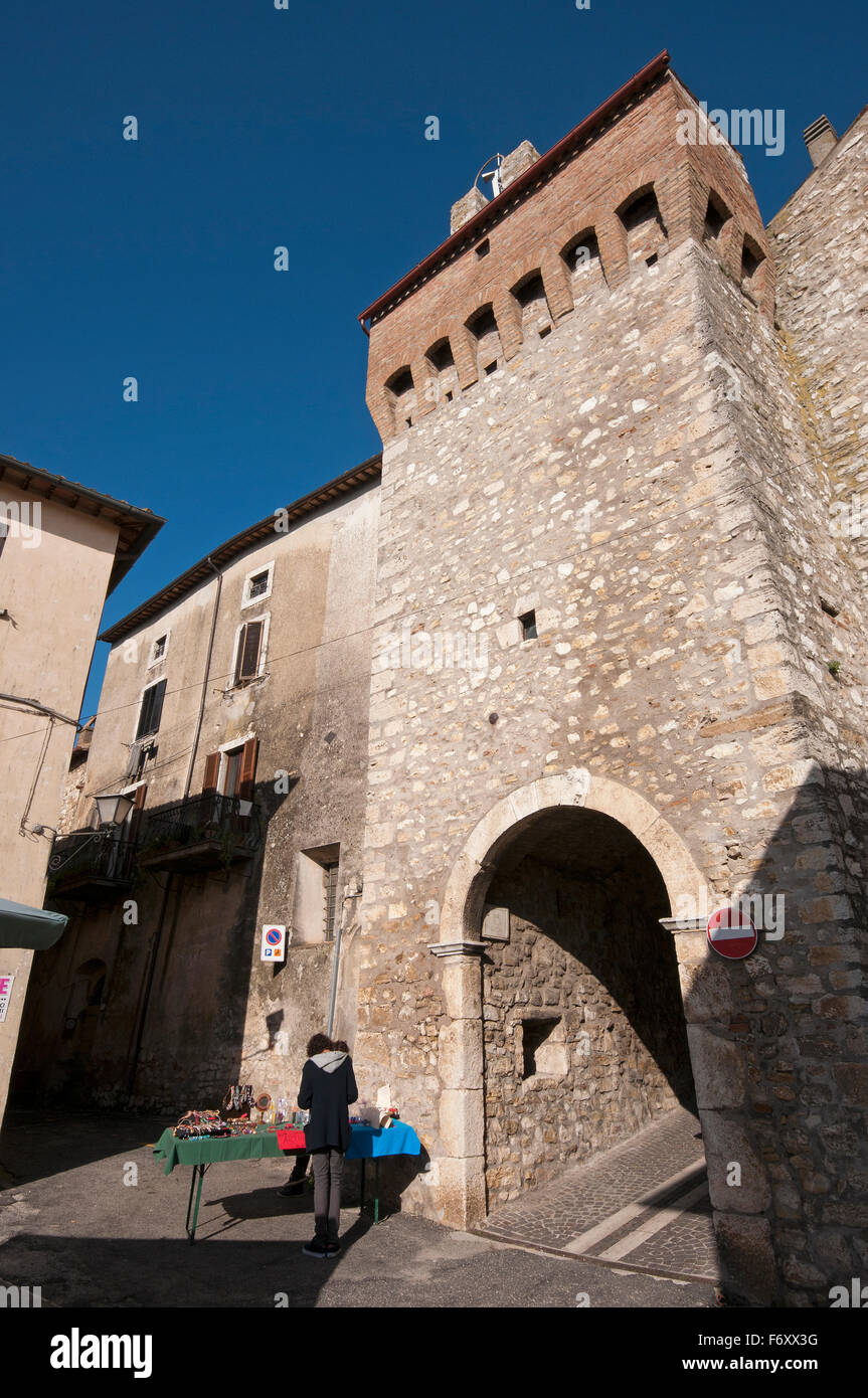 Ancient tower and gate in the village of Montecchio, Terni, Umbria ...