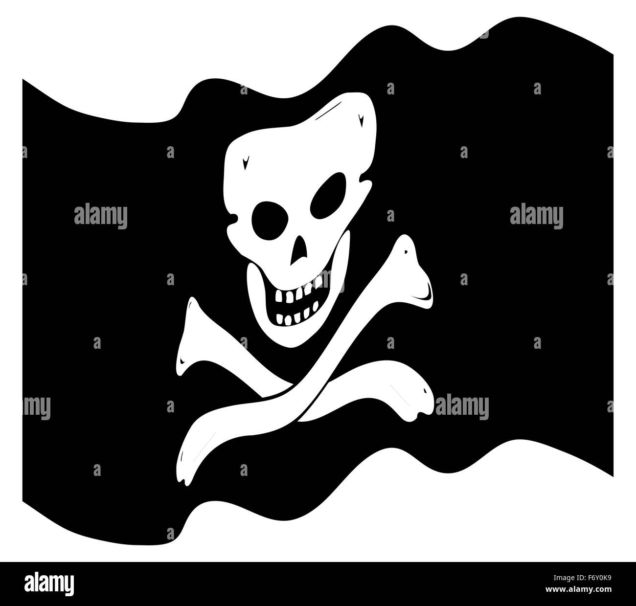A wavy jolly rodger pirate flag design isolated on a white background ...