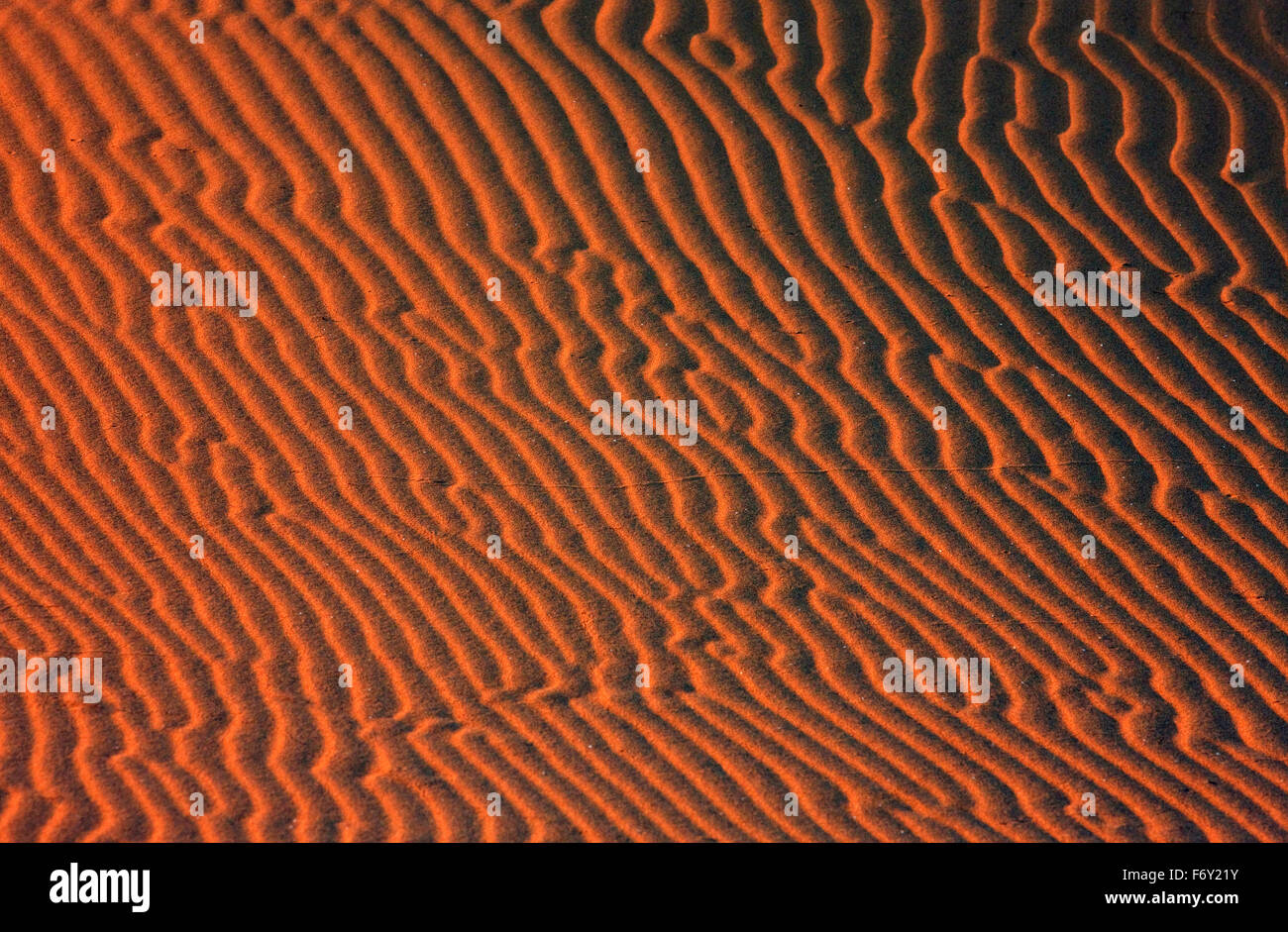 Sand layer patterns formed by winds at sunset in the sand dunes of ...